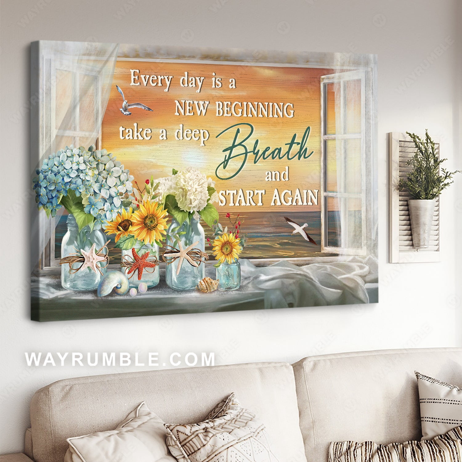 Cute Flower Vase, Pretty Sunset, Seagull, Every Day Is A New Beginning ...