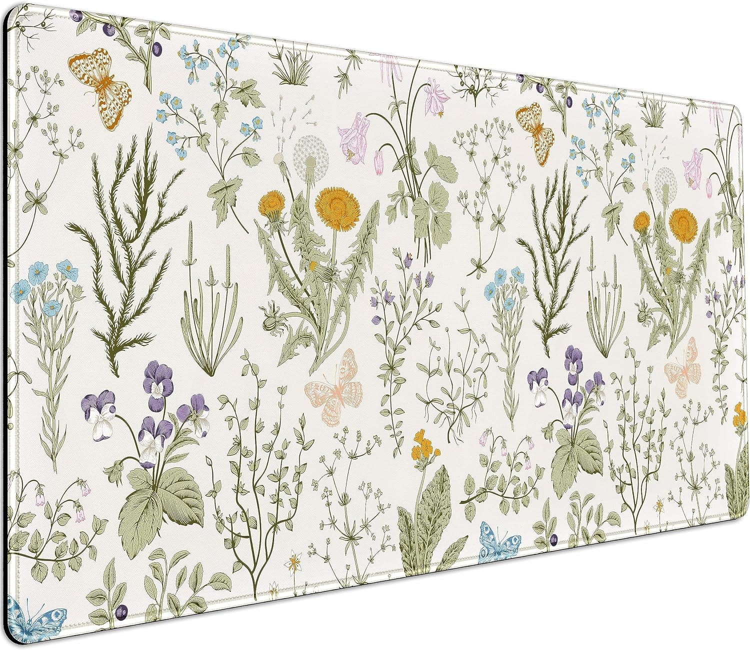 Cute Flowers Desk Mat Pressed Dried Floral Mouse Pad Neutral Beige Sage ...