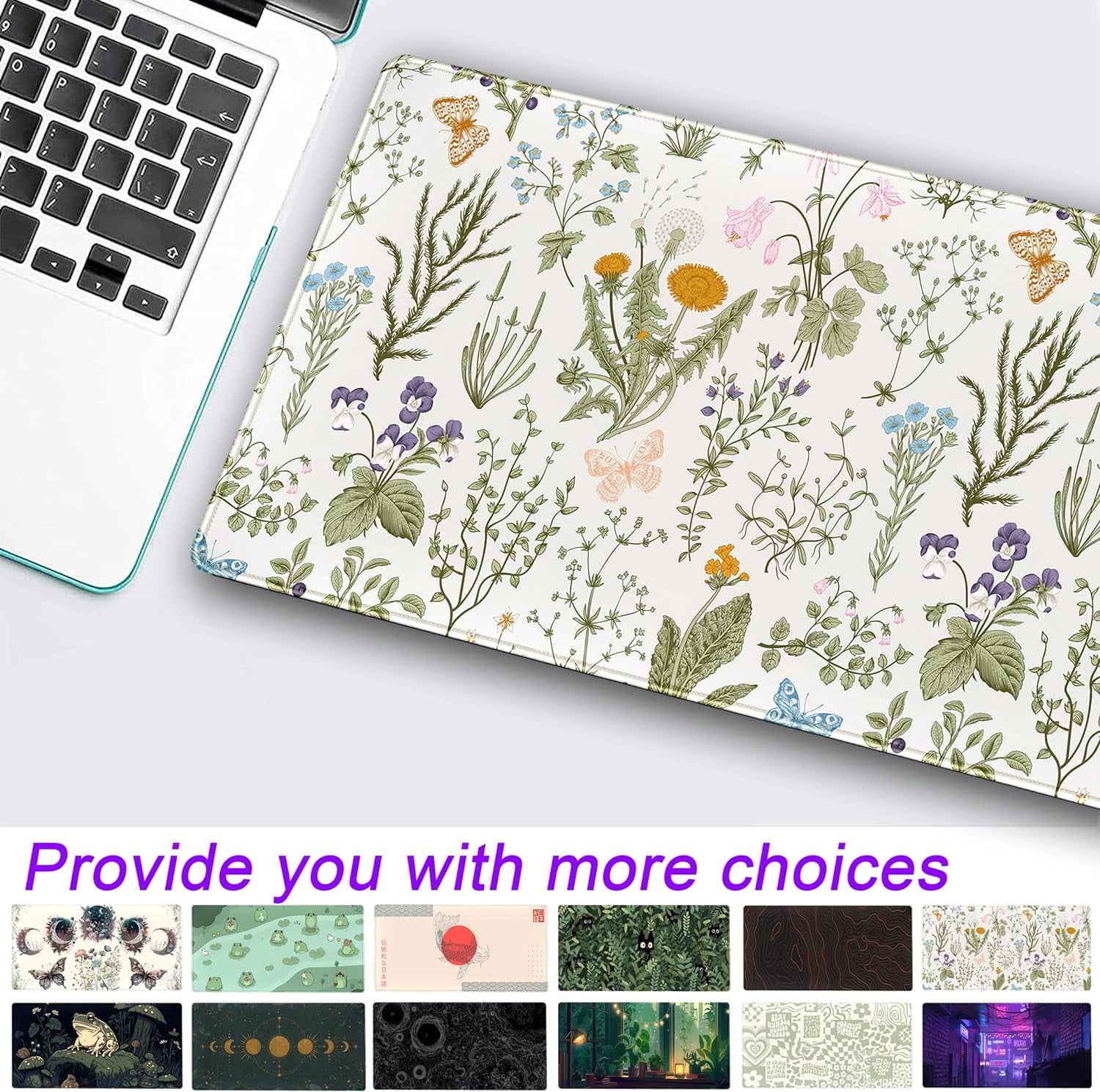 Cute Flowers Desk Mat Pressed Dried Floral Mouse Pad Neutral Beige Sage ...