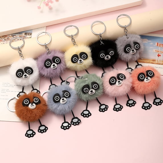 Cute Fluffy Ball Keychain Kawaii Cartoon Soft Plush Ball Car Keyring ...