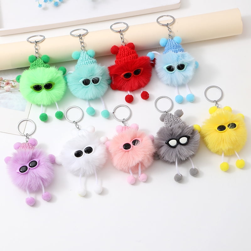 Cute Fluffy Ball Keychain Kawaii Cartoon Soft Plush Ball Car Keyring ...