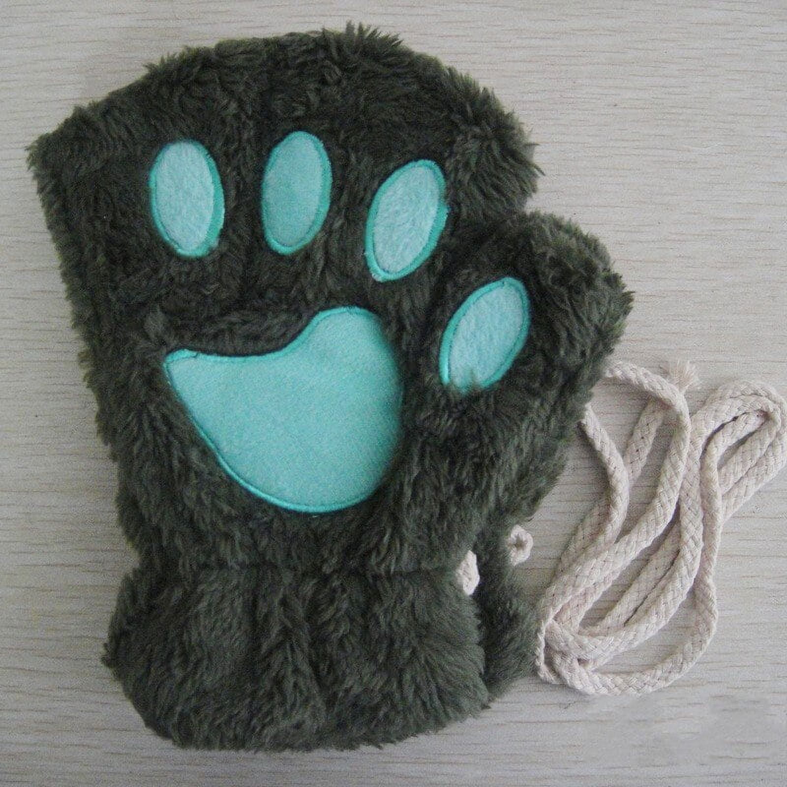 Cute Fluffy Cat Paw Claw Fingerless Gloves Warm Soft Plush Fingerless ...