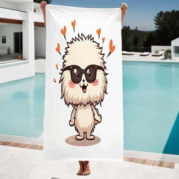 Cute Fluffy Creature Beach Towel - Playful Design with Spiky Hair ...