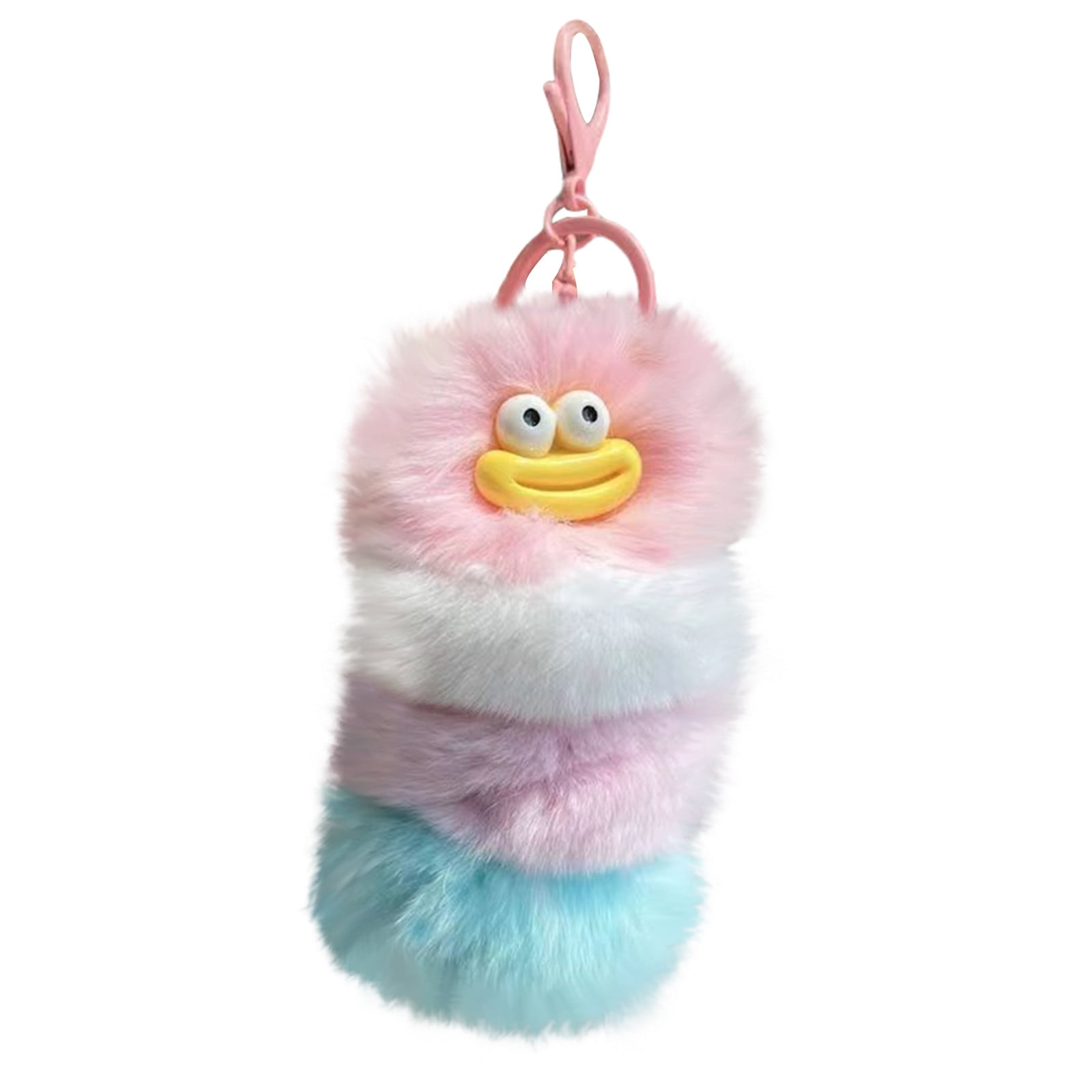 Cute Fluffy Plush Keychain with Cartoon Face Soft Faux Fur Bag Charm ...
