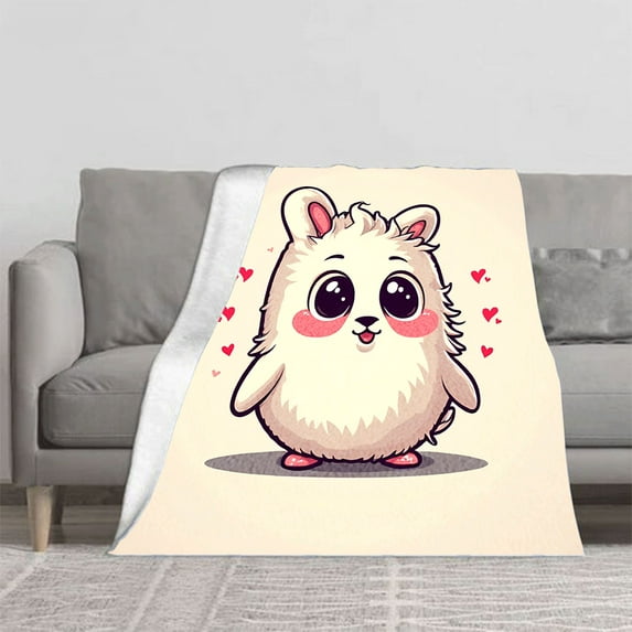 Cute Fluffy White Creature Flannel Blanket - Soft Cozy Warm Design with ...