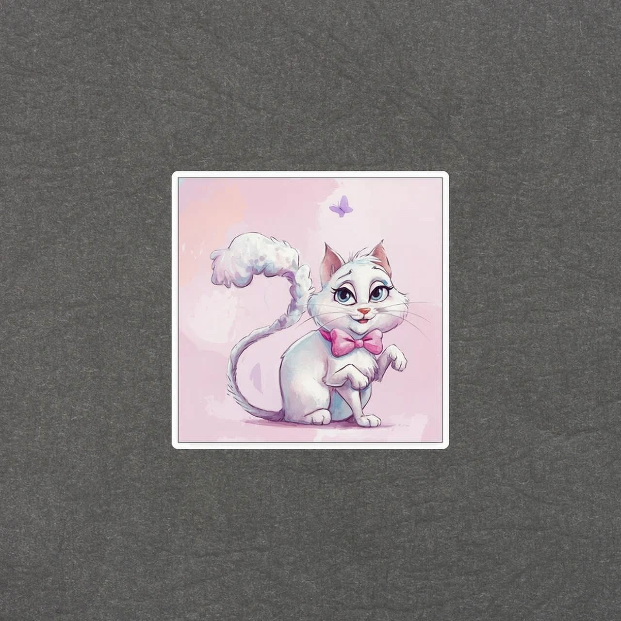 Cute Fluffy White Kitten With Bow Tie Sticker, Adorable Baby Cat Art ...