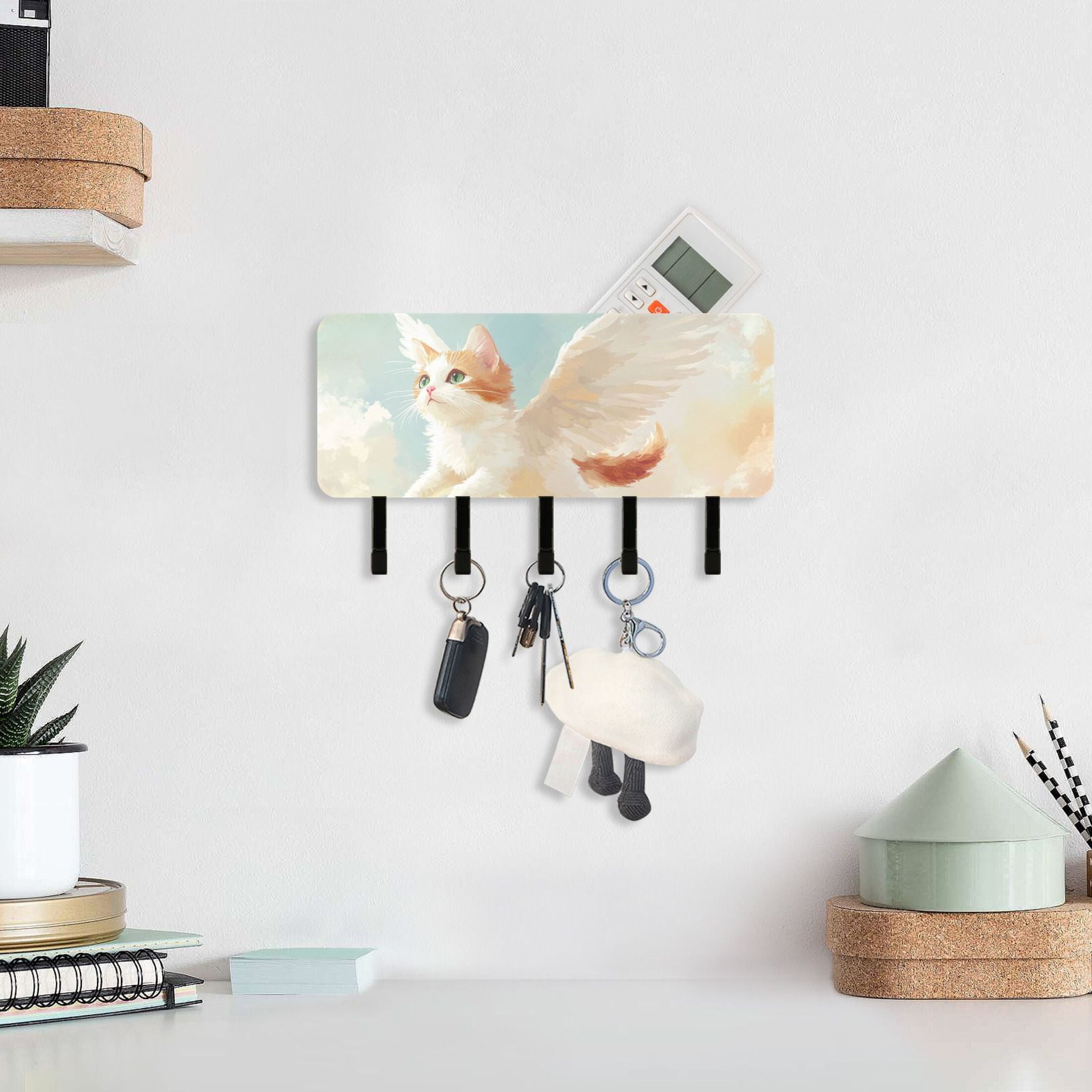 Cute Flying Cat Key Holder for Wall Mail Holder Organizer with 5 Key ...