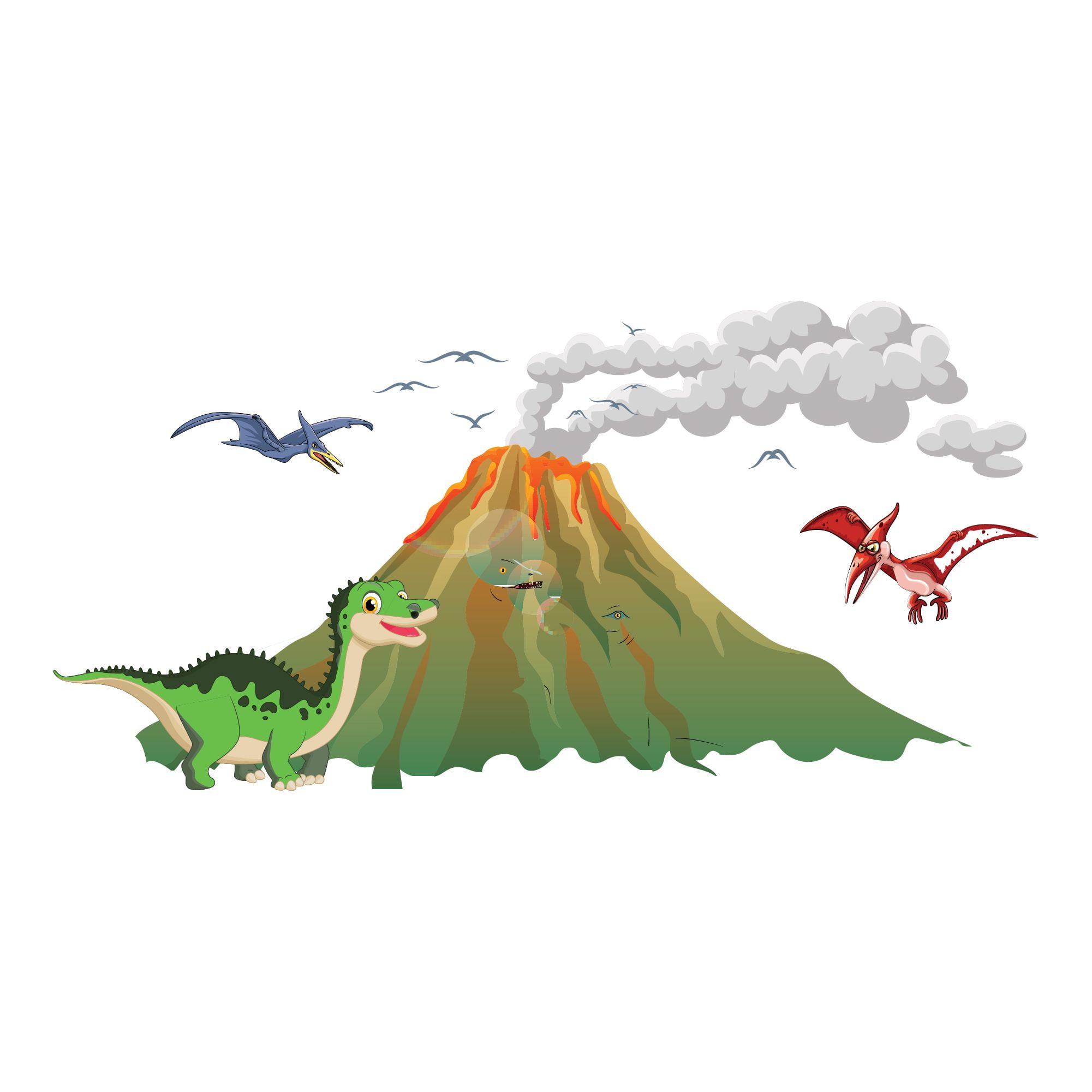Cute Flying Dinosaurs Molten Volcano ArtWall Decal Decoration Joyful ...