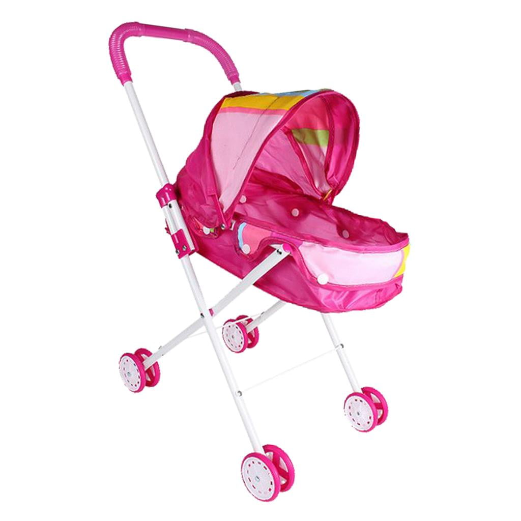 Cute Foldable Doll With Hood Pink Baby Trolley Pushchair Simulation ...