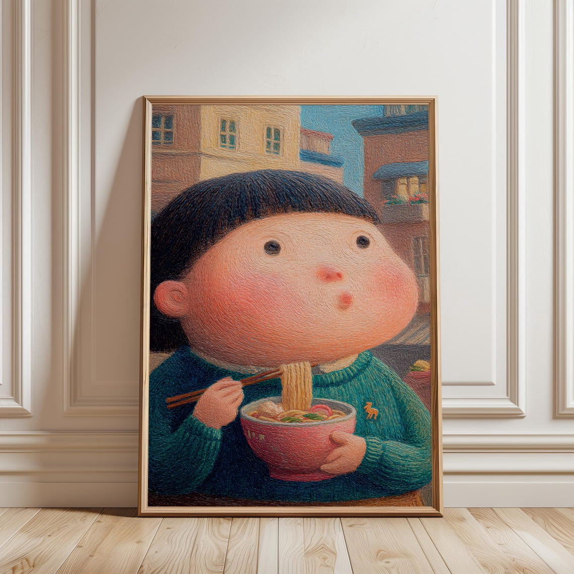 Cute Food Character Whimsical Noodle Illustration Cozy Wall Decor ...