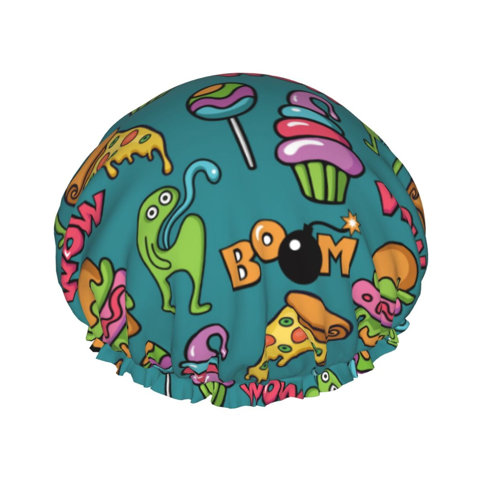 Cute Food Lollipop Pizza Fries Shower Cap, Reusable Bath Hair Hat for ...