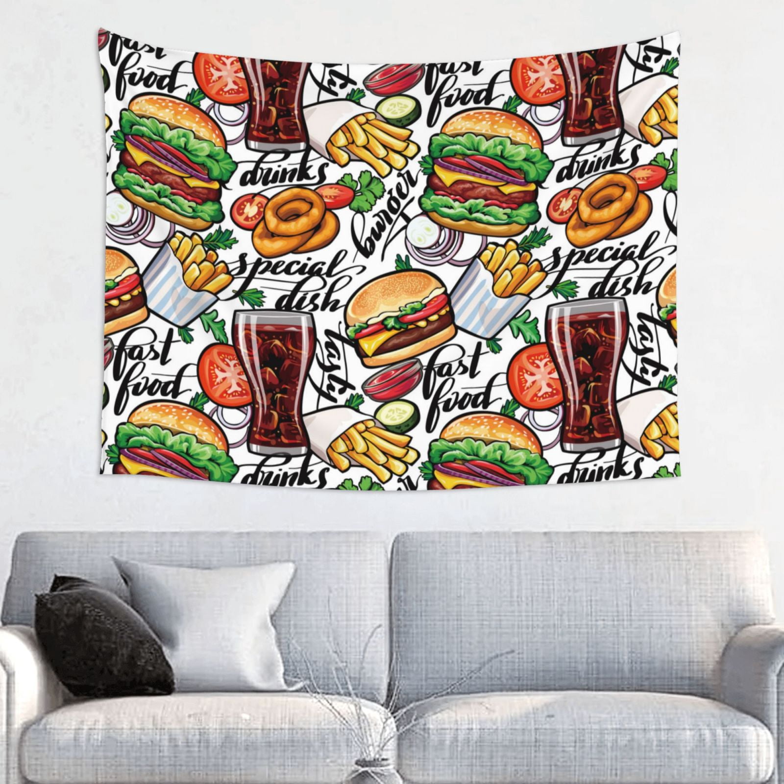 Cute Food Tomato Cucumber Burger Tapestry for Bedroom - Tapestry Wall ...