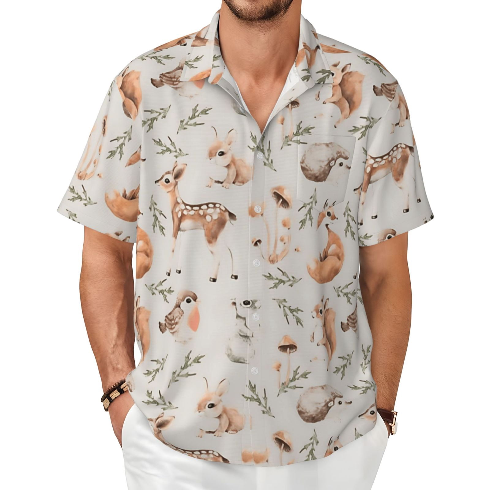 Cute Forest Animals Men'S Short-Sleeved Shirts with All-Over Prints for ...