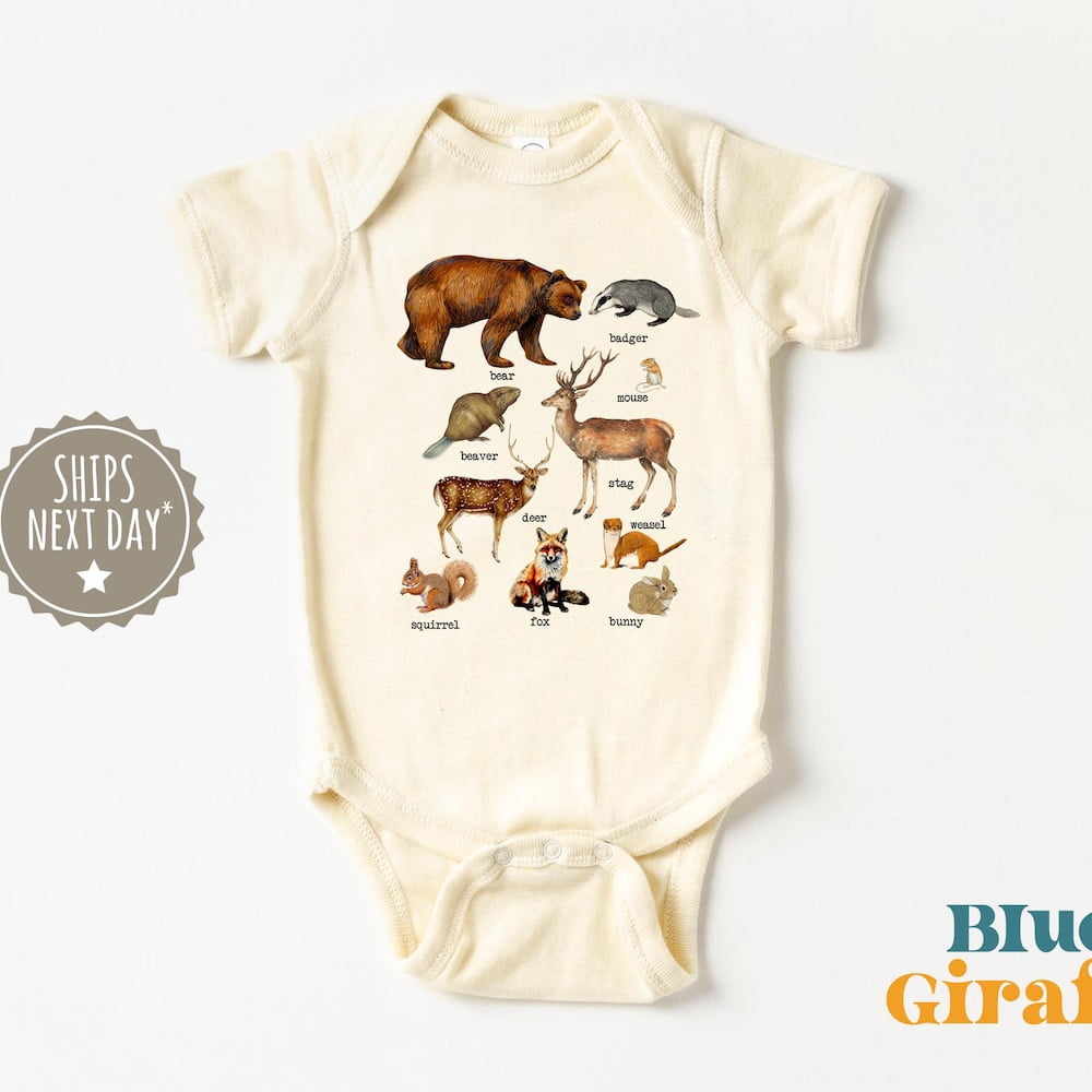 Cute Forest Animals Onesie - Woodland Animal Baby Onesie - Vintage ...