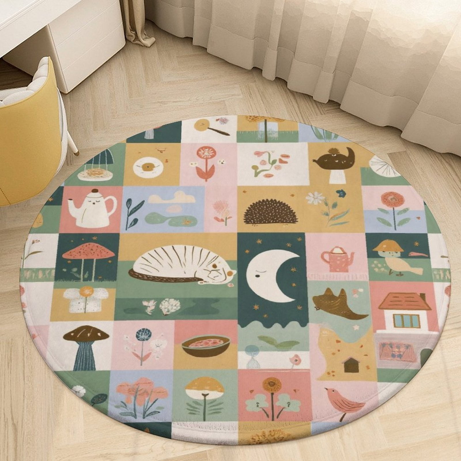Cute Forest Creatures Pattern Round Area Rugs for Bedroom Living Room ...