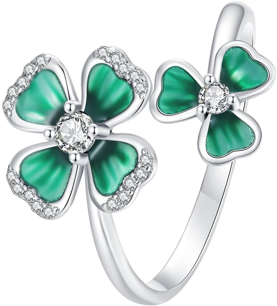 Cute Four Leaf Clover Statement Wrap Finger Ring for Women 925 Sterling ...
