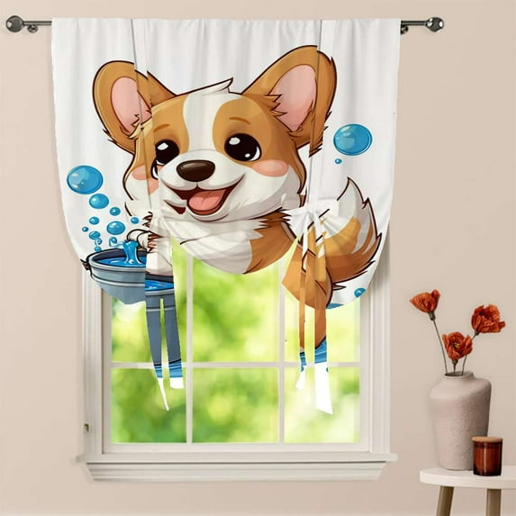 Cute Fox Bathing Fun Window Curtain for Living Room Roman Curtain ...