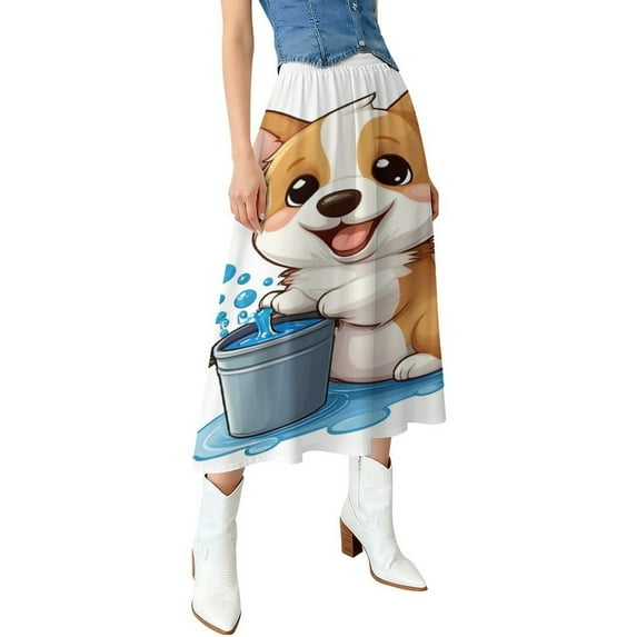 Cute Fox Bathing Fun Women High Waist Midi Skirt Elegant Midi Skirt ...