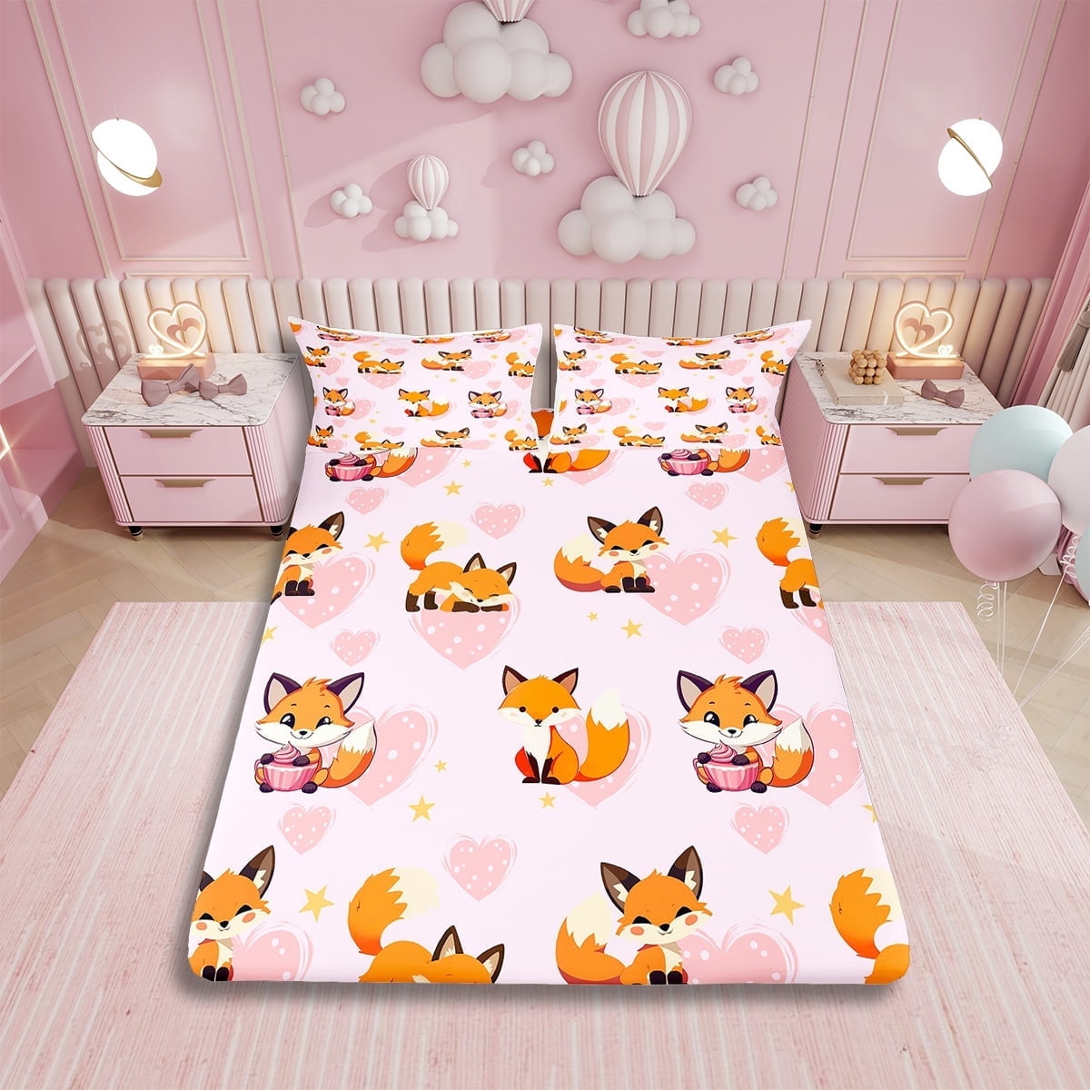 Cute Fox Bed Sheets Set for Kids Boys Girls,Cartoon Animal Sheet Set ...