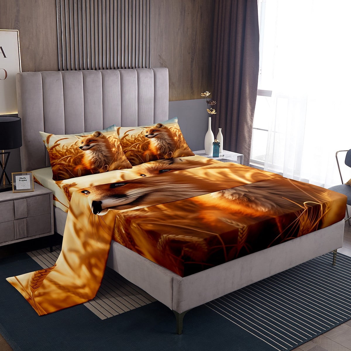 Cute Fox Bed Sheets Set Twin Wheat Sheet Set Cartoon Animal Farmhouse ...