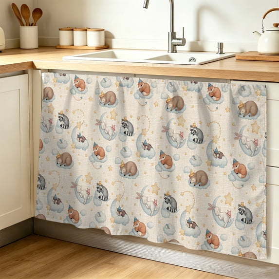 Cute Fox Cabinet Curtains for Shelves, Funny Animals Rustic Star Bunny ...
