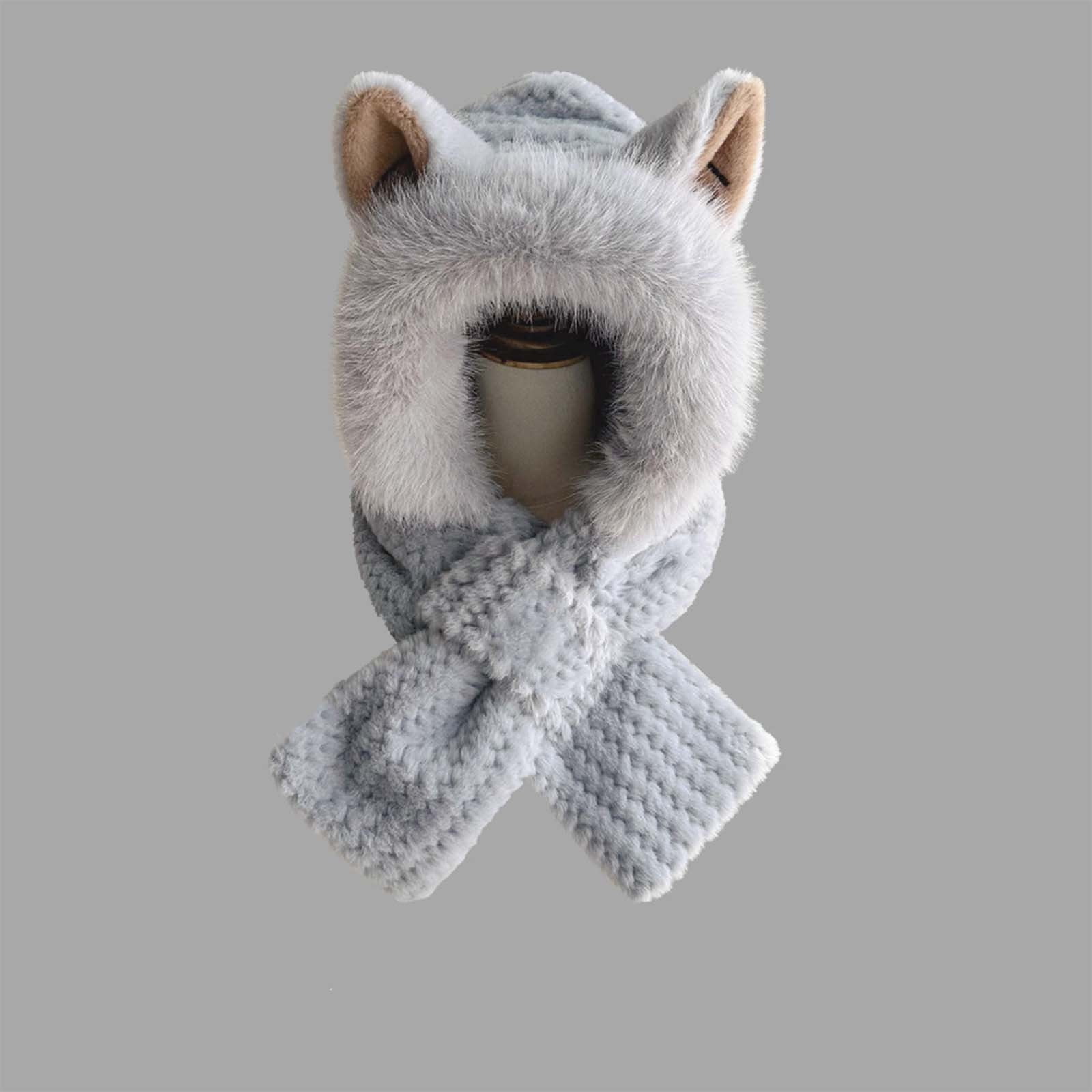 Cute Fox Ears 2-in-1 Hat and Scarf, Integrated Ear Protection Windproof ...