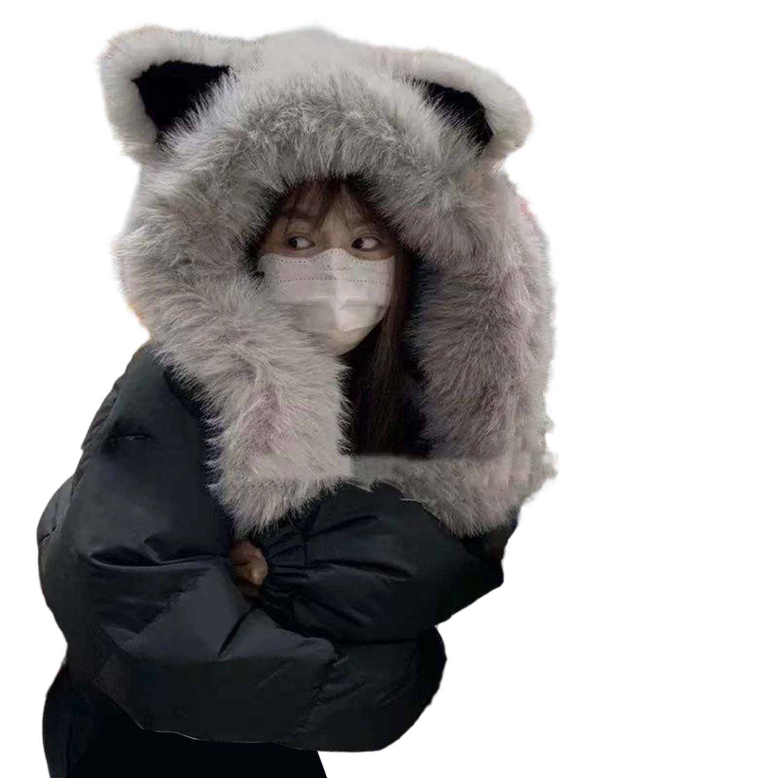 Cute Ears 2-in-1 Hat and Scarf, Integrated Ear Protection Windproof Cap ...