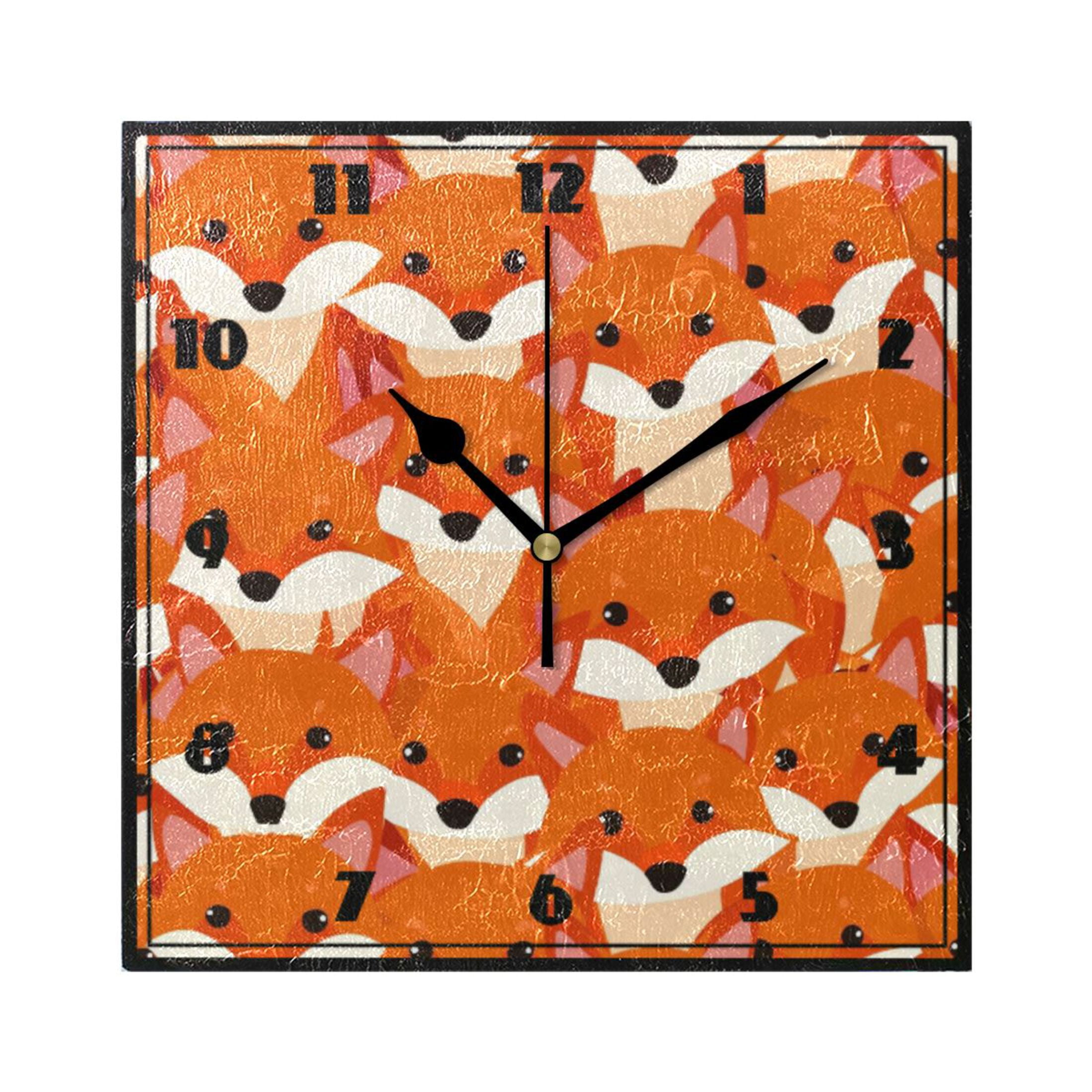 Cute Fox Face Wall Clock 7.78" Non-Ticking Silent Battery Operated for ...