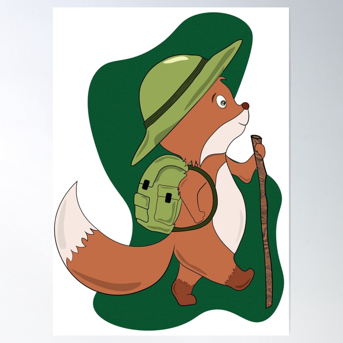 Cute Fox Going Hiking Poster Wall Art, Modern Wall Decor For Living ...