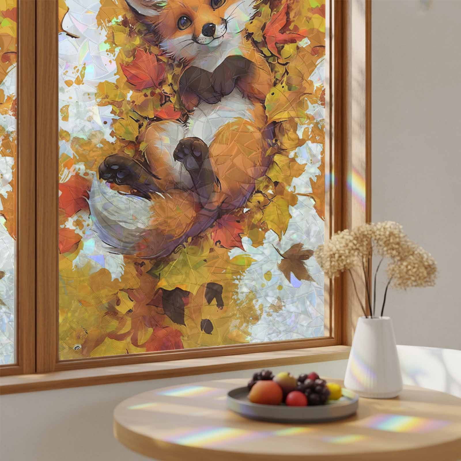 Cute Fox Lying in Orange Maple Leaves Window Privacy Film,Heat Control ...