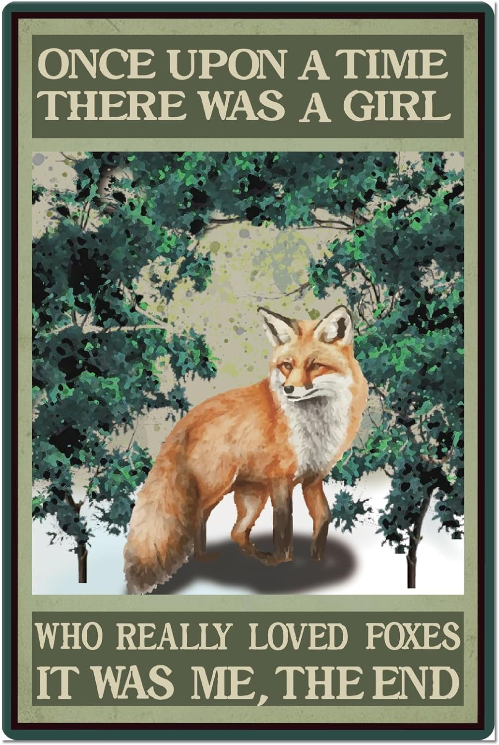 Cute Fox Metal Tin Sign Snowy Forest Vintage Art Iron Wall Decor ...