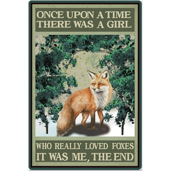 Cute Fox Metal Tin Sign Snowy Forest Vintage Art Iron Wall Decor ...