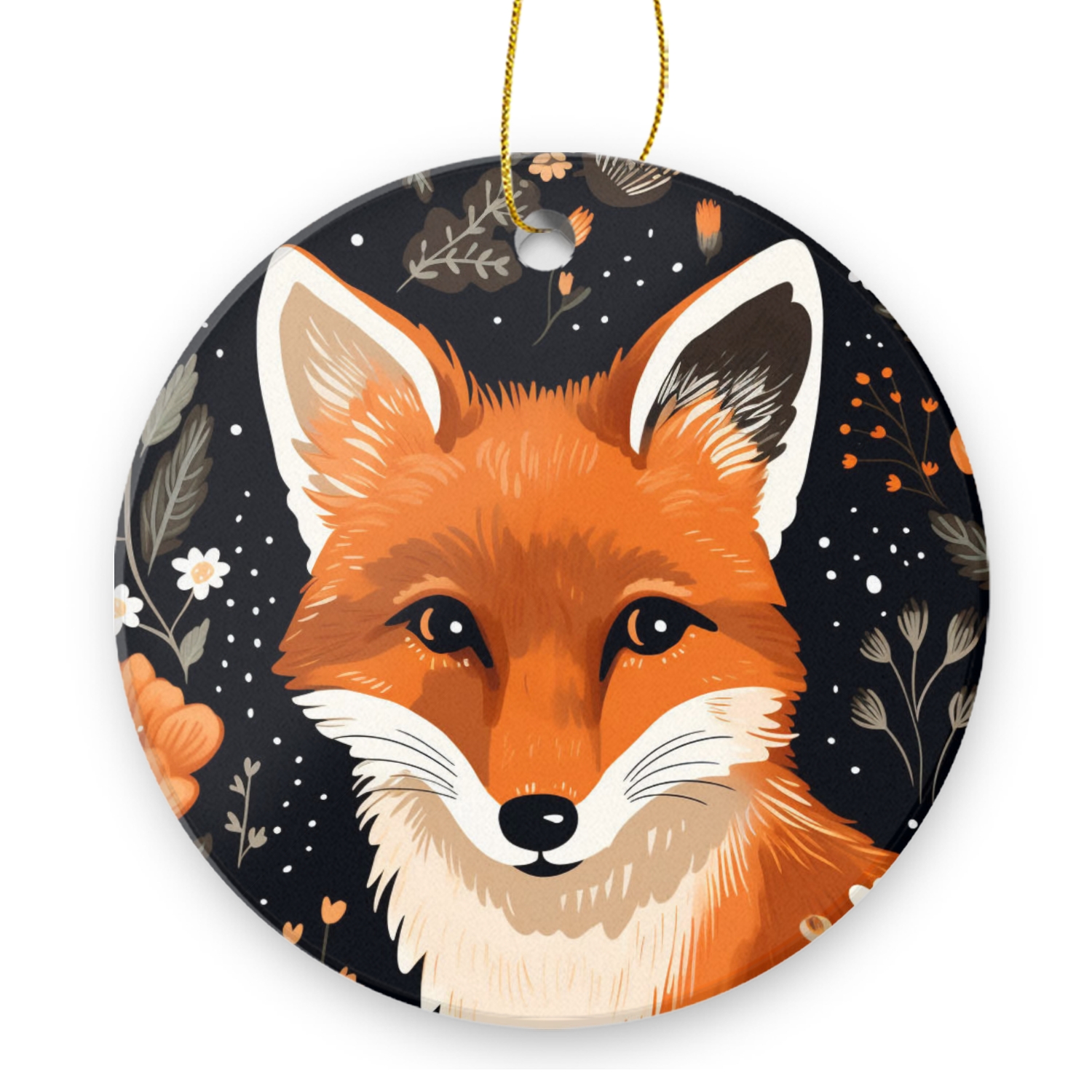 Cute Fox In The Middle of Flowers And Leaves - Christmas Ornament Xmas ...