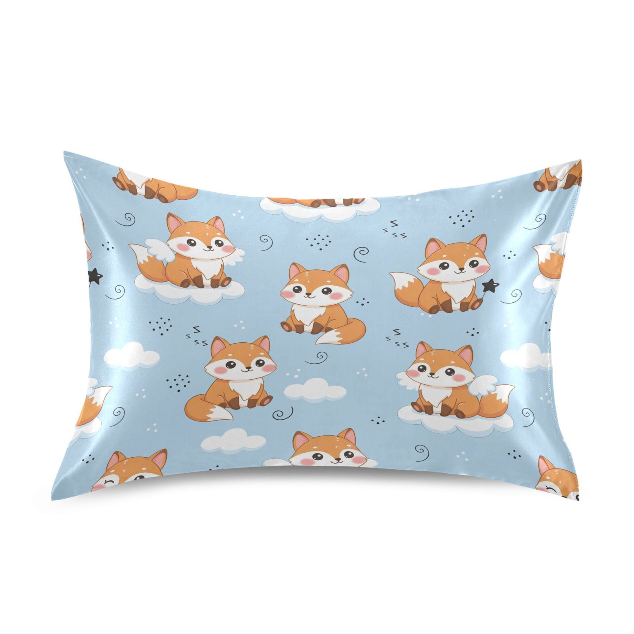Cute Fox Pattern Standard Size Satin Pillowcase 20''x26'' Double-Sided ...