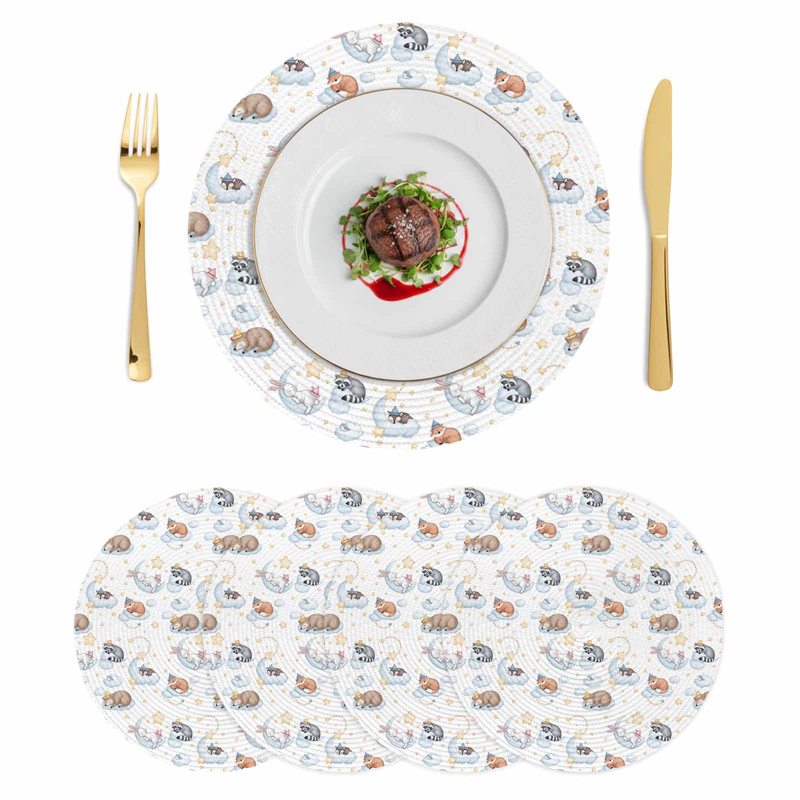 Cute Fox Round 13 Inch Placemats Set of 4, Funny Animals Watercolor ...