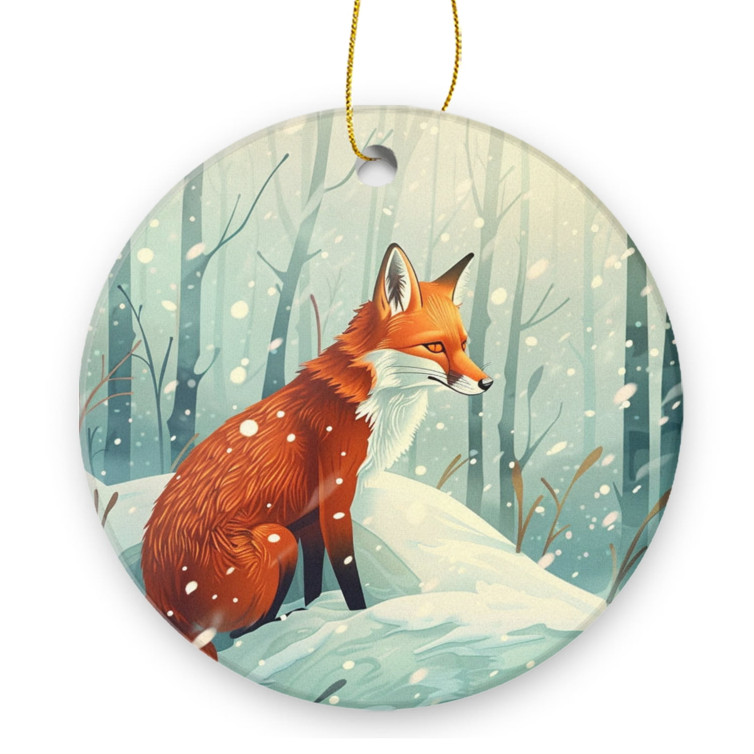Cute Fox Sitting on The Snow In Winter Forest - Christmas Ornament Xmas ...