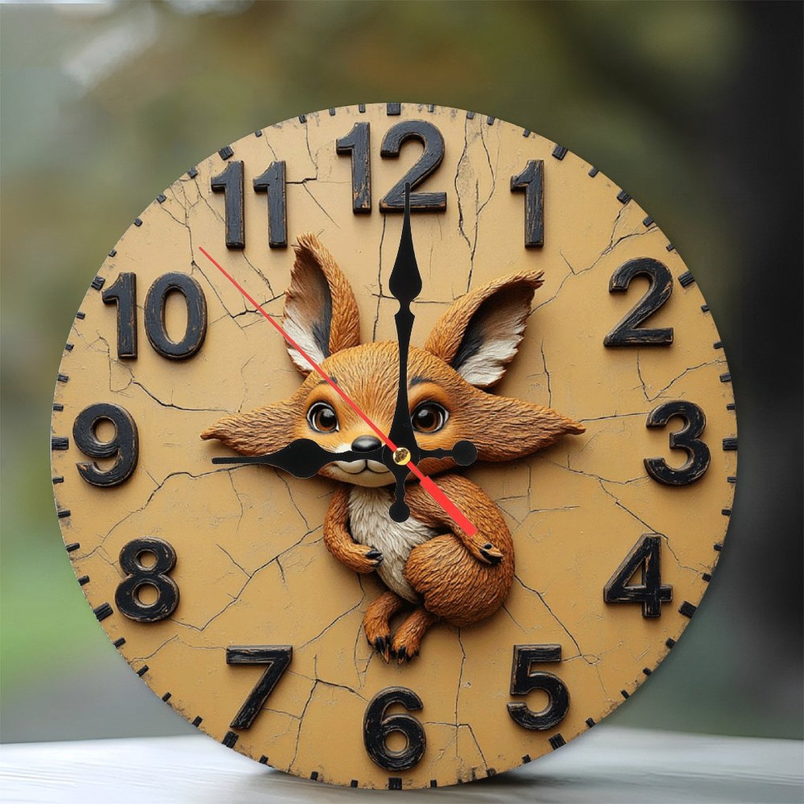 Cute Fox Wall Clock with Artistic Design 10-Inch Silent Wooden Wall ...