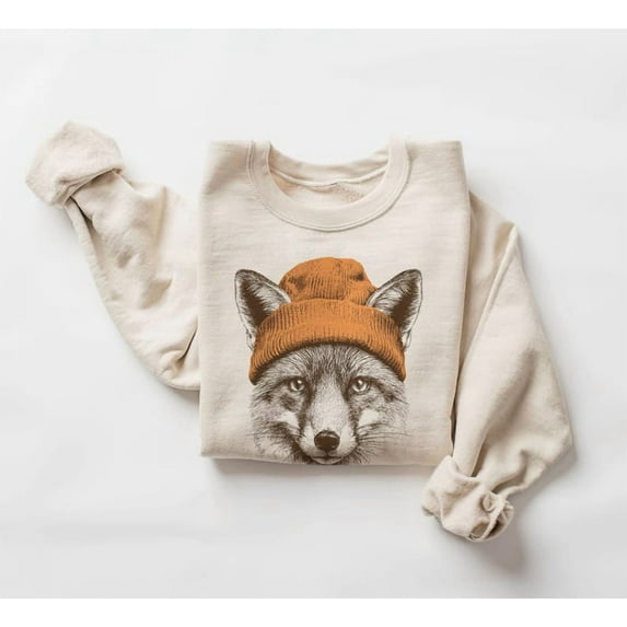 Cute Fox With Beanie Sweatshirt - Retro 90's Wildlife Camping Outfit ...