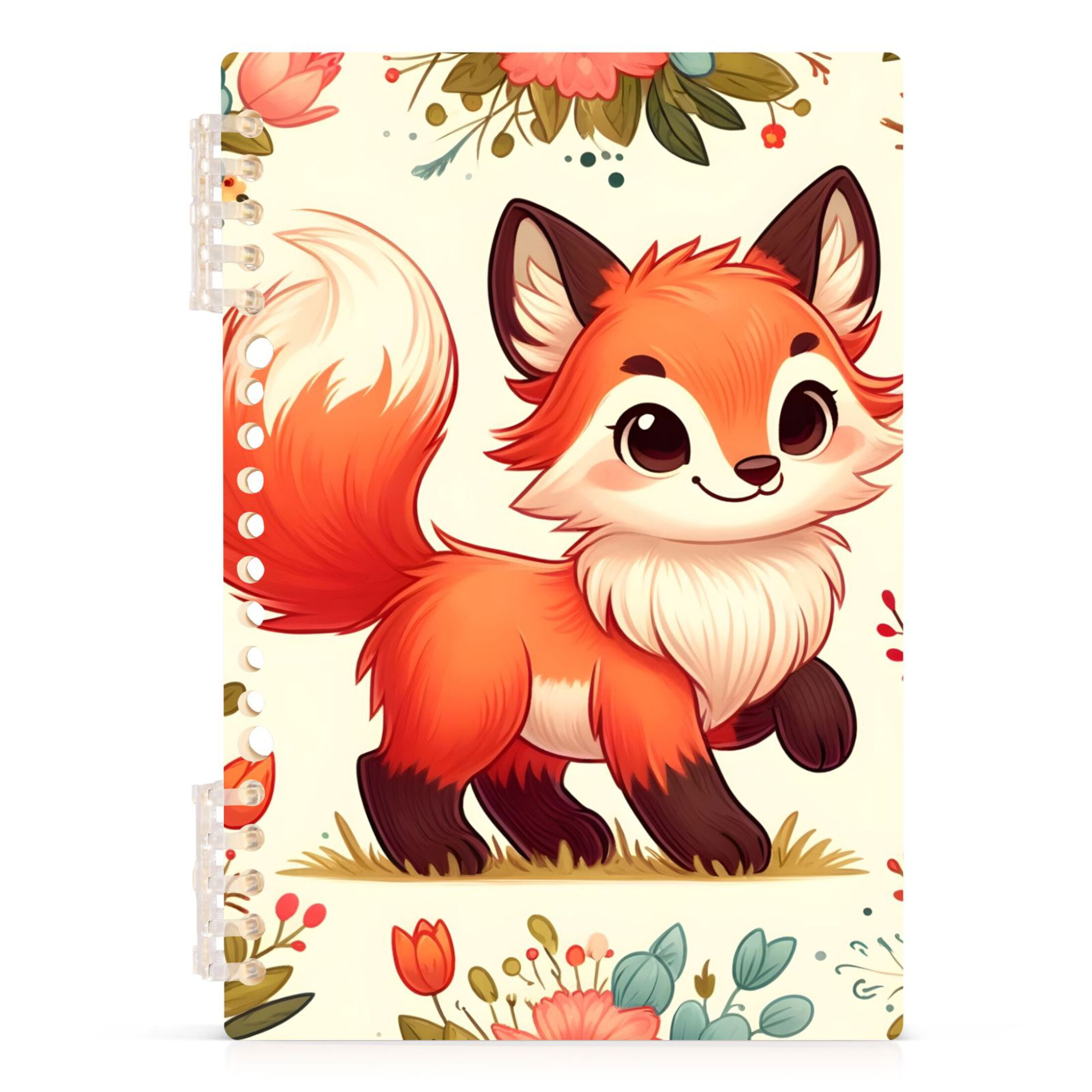 Cute Fox and Flowers Spiral Notebooks 60 Sheets 120 Pages A5 Journal ...