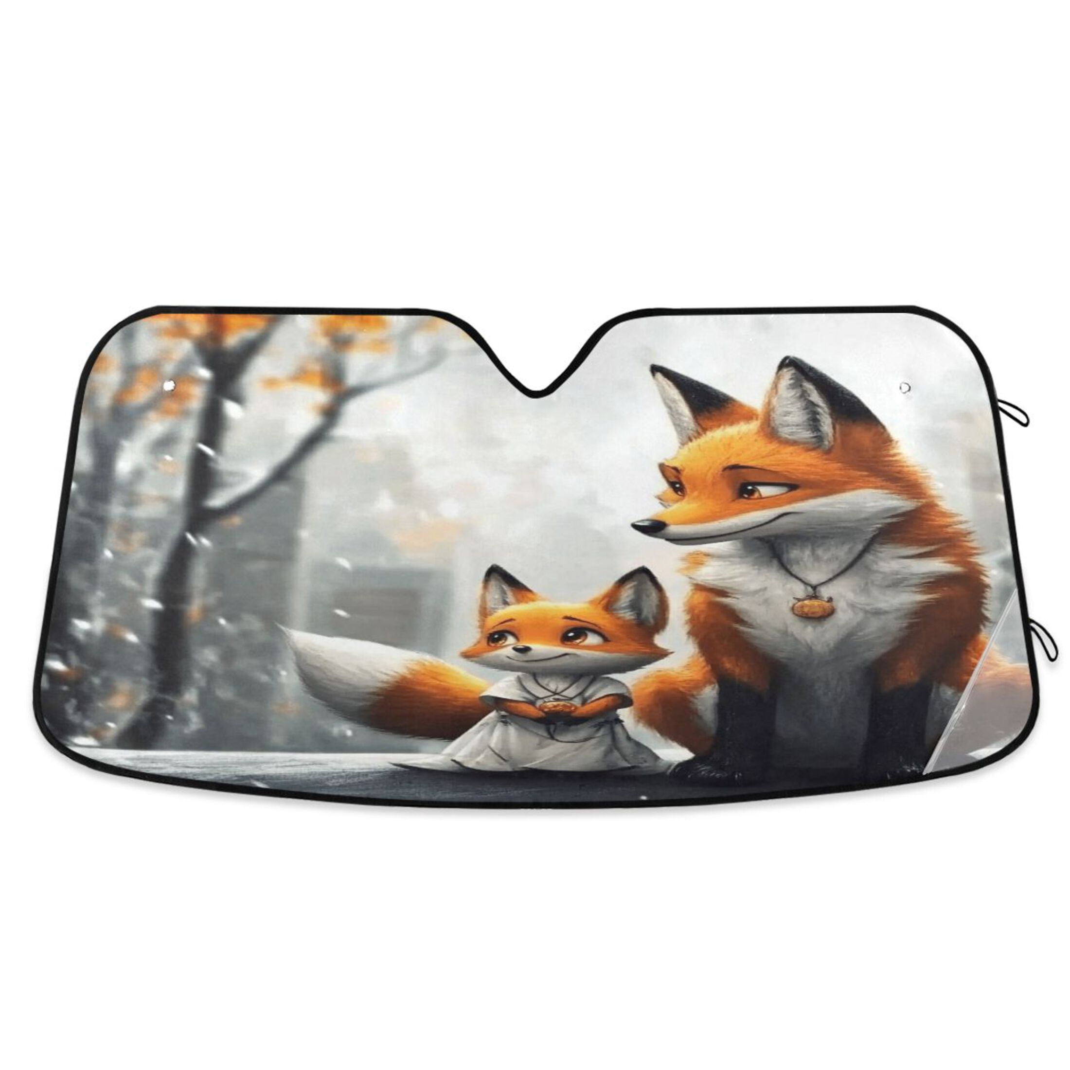 Cute Fox and Snow Car Windshield Sun Shade Foldable Car Front Window ...