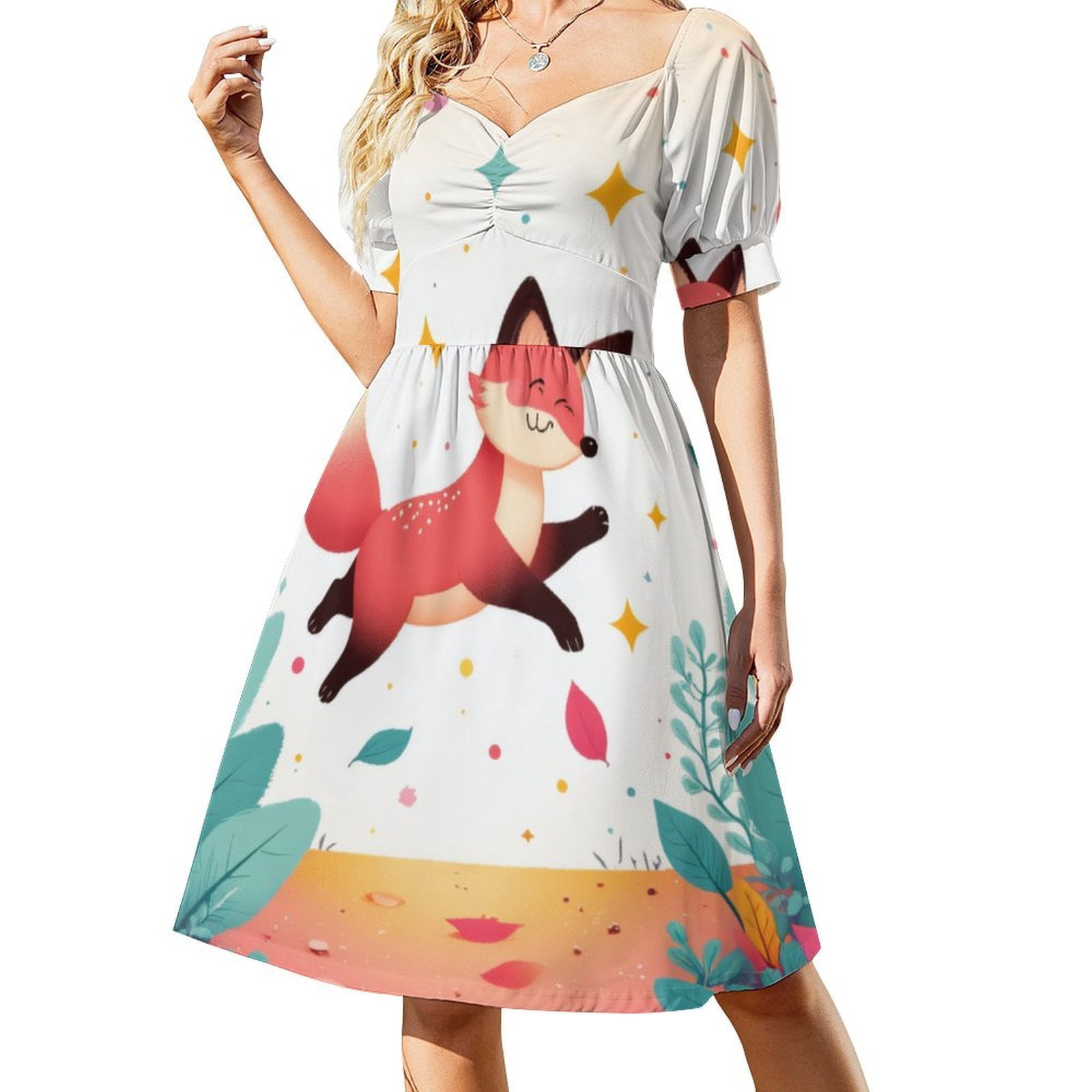 Cute Fox in Autumn Forest Summer Women's Dress 2025 Elegant Dresses ...