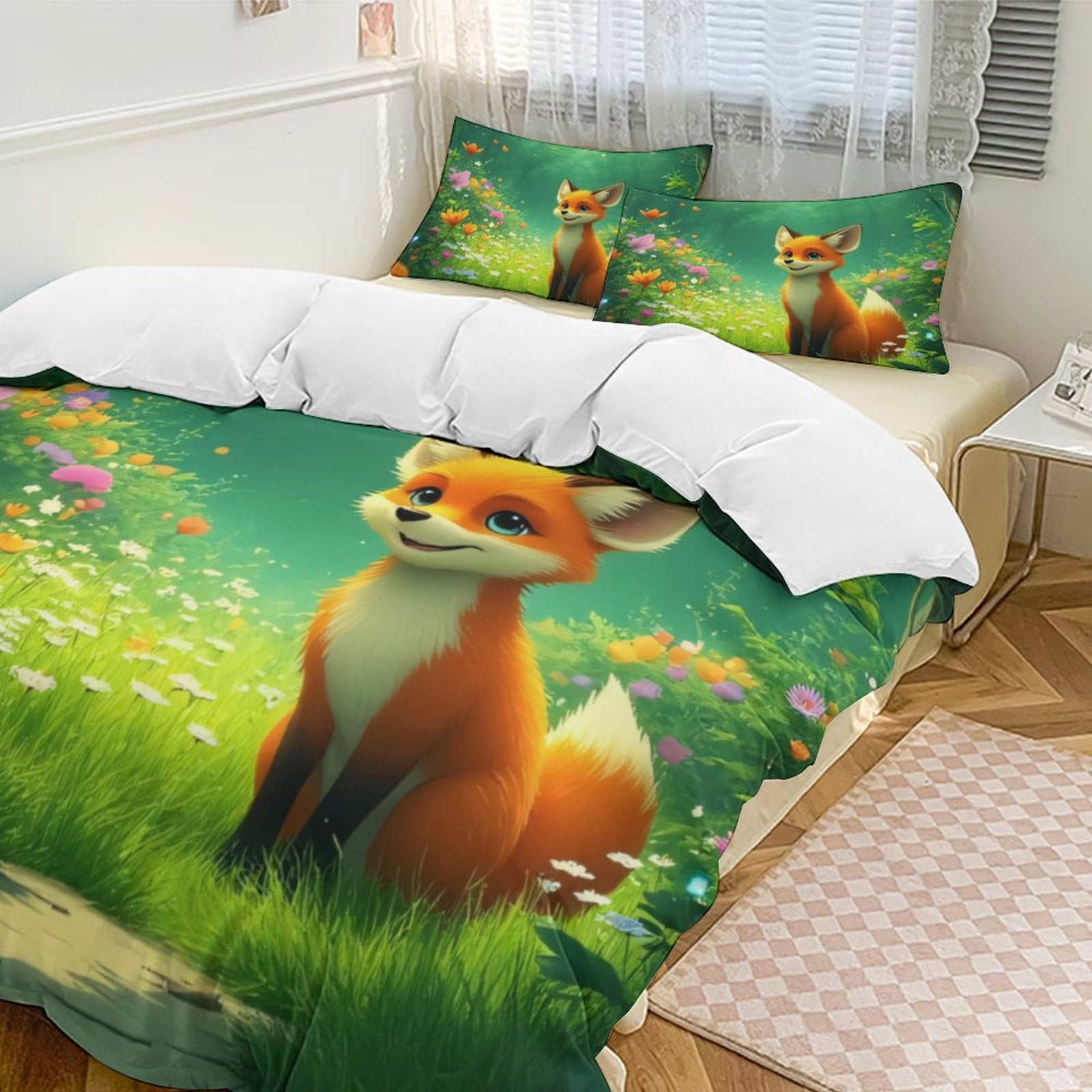 Cute Fox in Enchanted Forest 3D Duvet Cover Set Quilt Cover Theme of ...