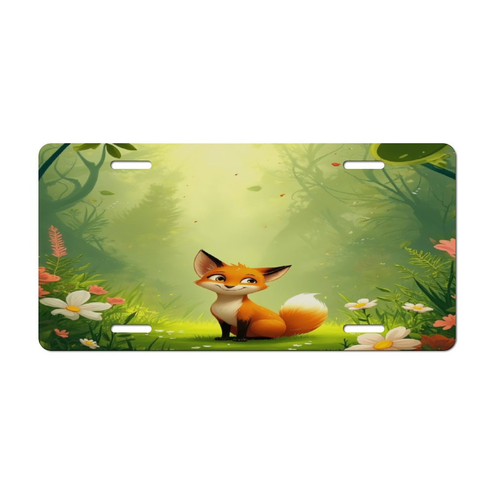 Cute Fox in Enchanted Forest License Plate Lightweight Aluminum ...