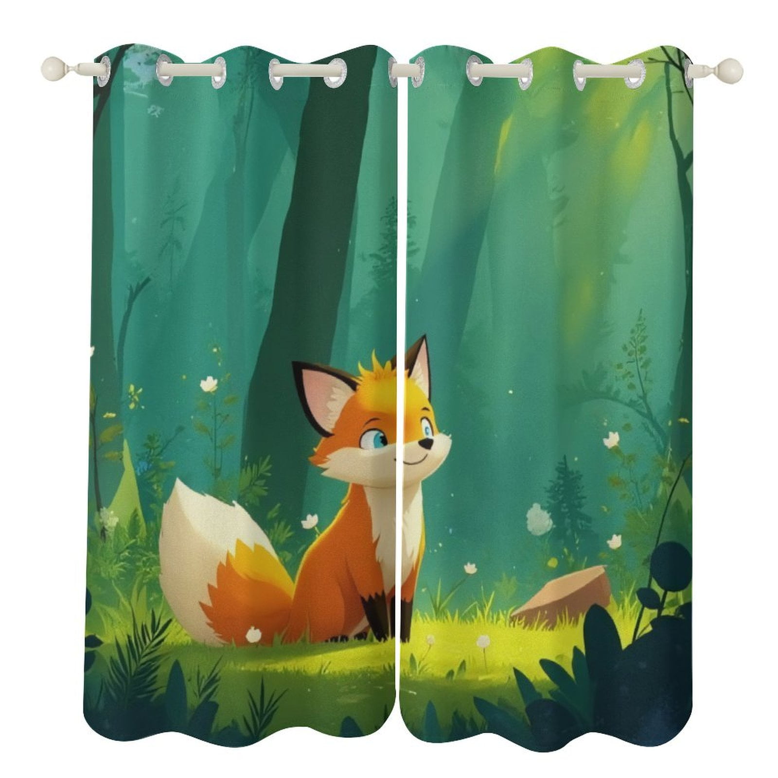 Cute Fox in Enchanted Forest Luxury Window Curtains Blinds for Living ...