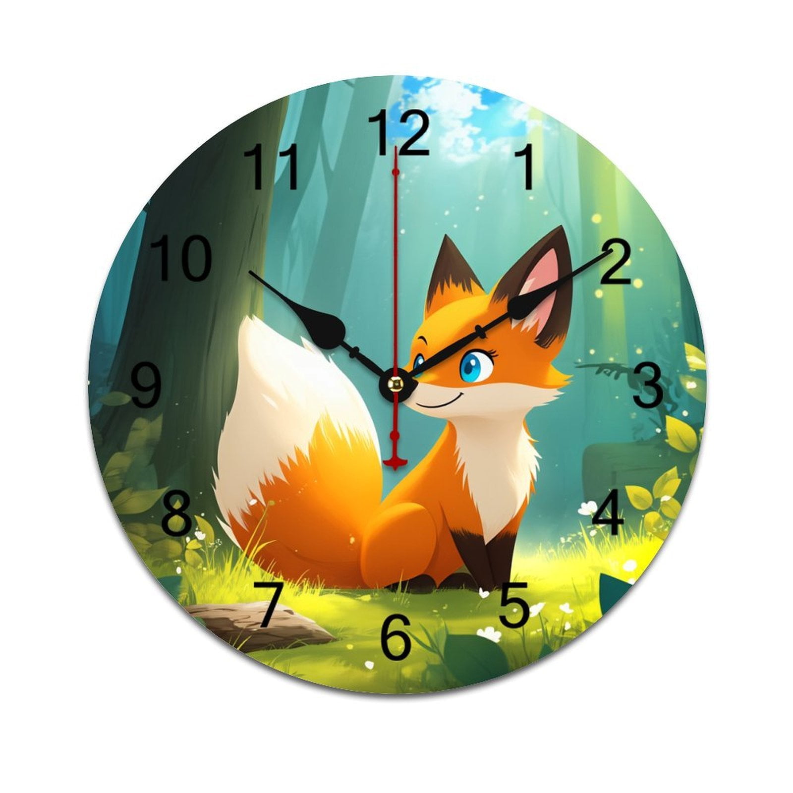 Cute Fox in Enchanted Forest Printed Silent Wall Clock Round Kitchen ...