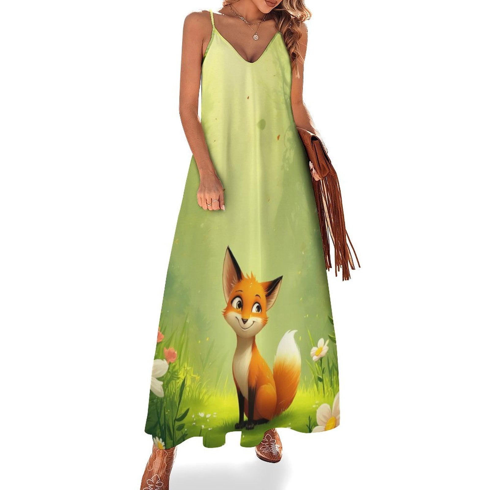 Cute Fox in Enchanted Forest Sleeveless Dress Women's Luxury Party ...