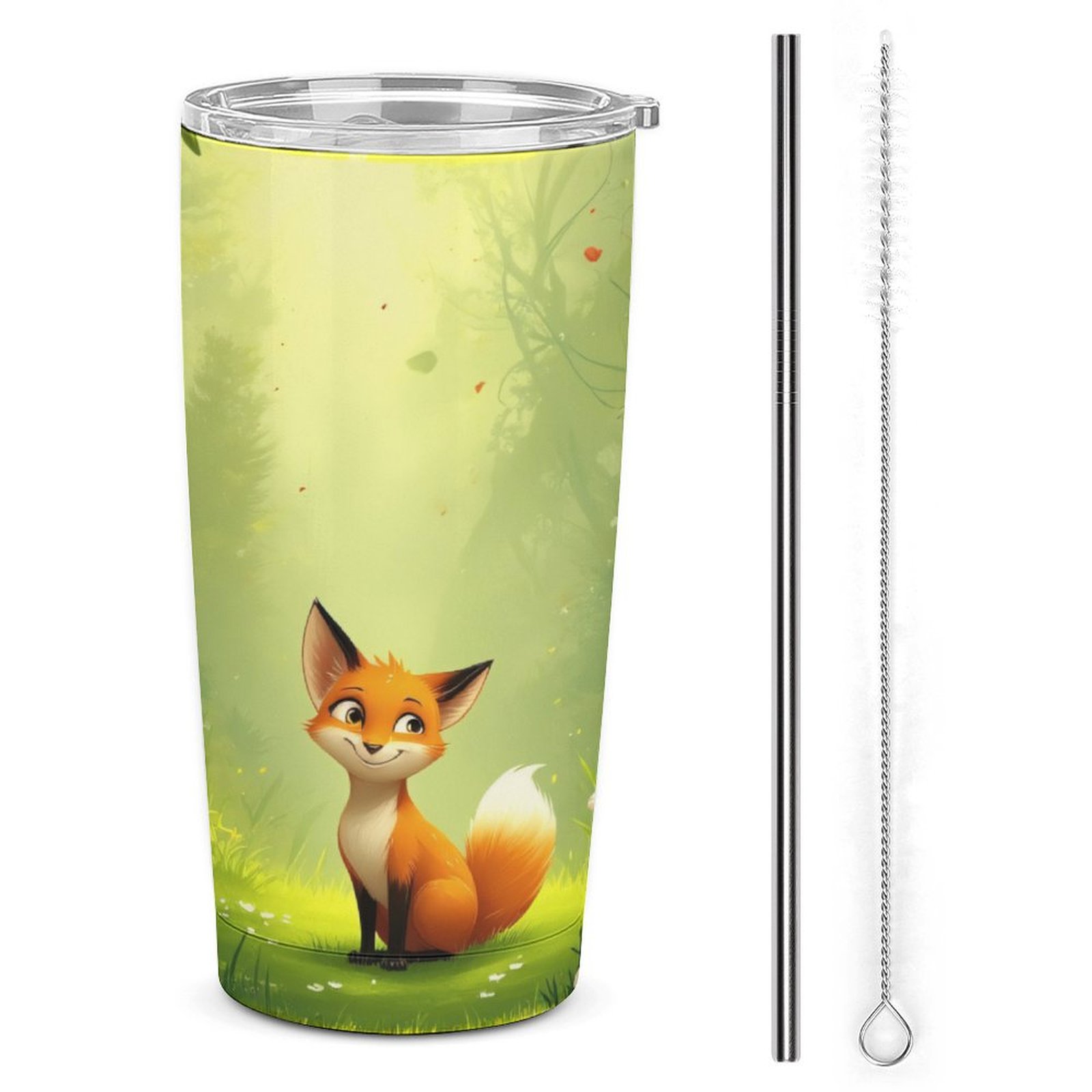 Cute Fox in Enchanted Forest Tumbler Print 20oz Stainless Steel Coffee ...