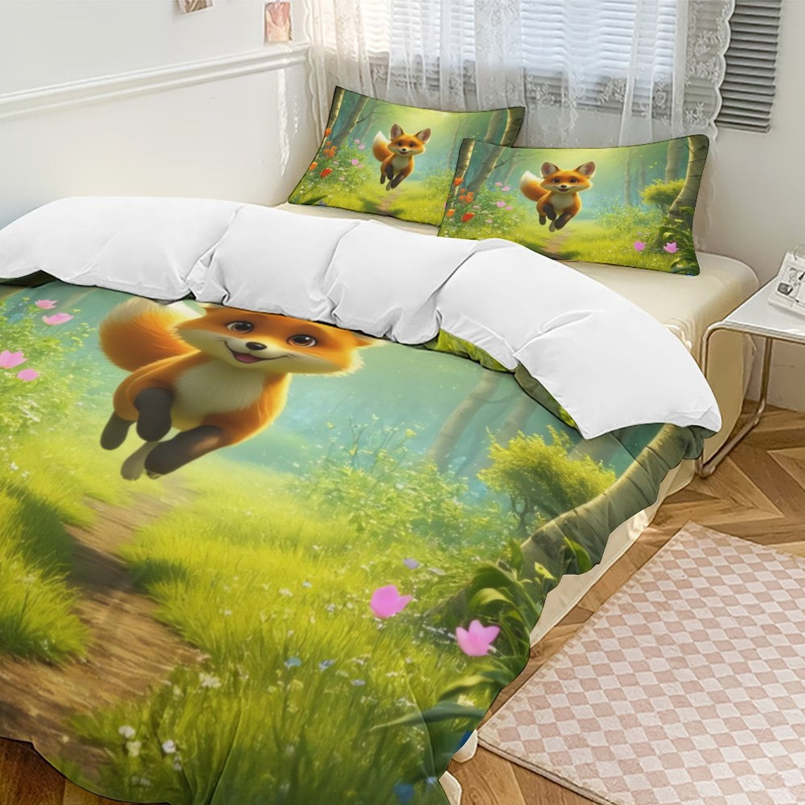 Cute Fox in Spring Forest 3D Duvet Cover Set Quilt Cover Theme of Kid ...
