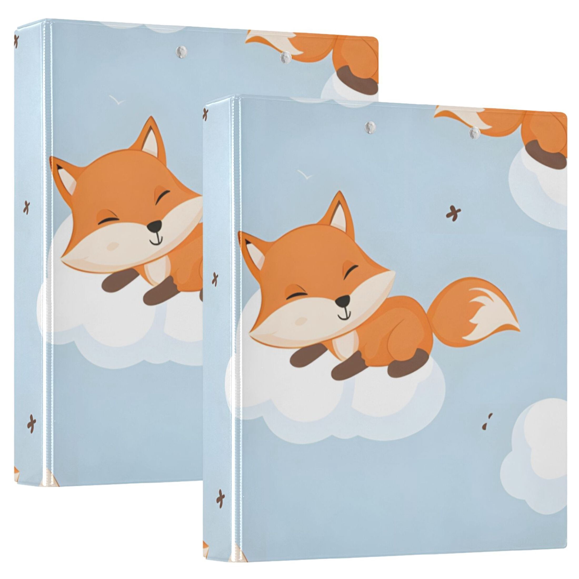 Cute Fox on Clouds 3 Ring Hardcover Binders 1.5" Round Rings for Letter ...