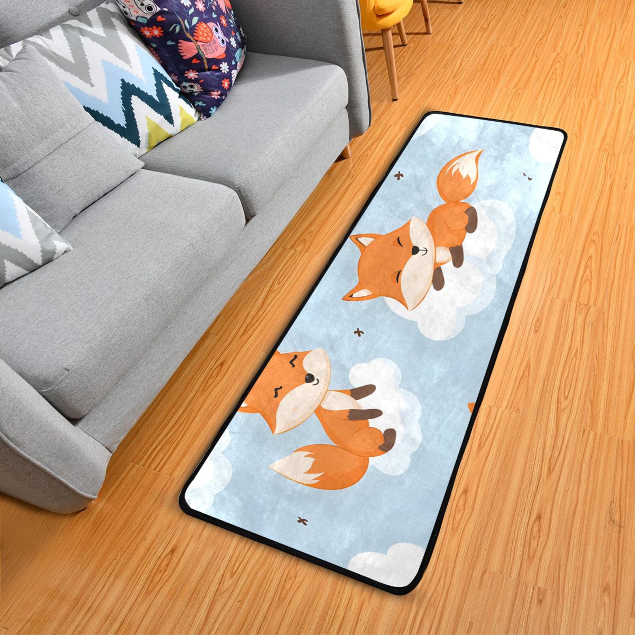 Cute Fox on Clouds Hallway Runner Rug 2' X 6' Area Rug Non-Slip ...